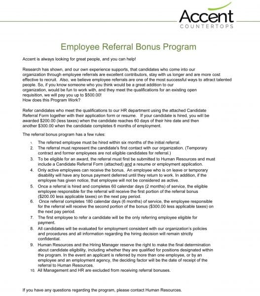 Employee Referral Bonus Program - Accent Countertops